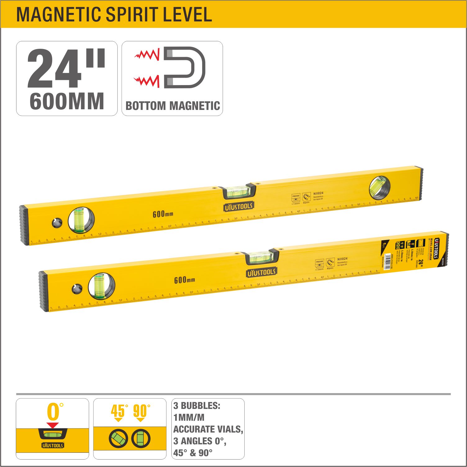 UYUSTOOLS BOX BEAM SPIRIT LEVEL ECO – MAGNETIC - Tychegulf
